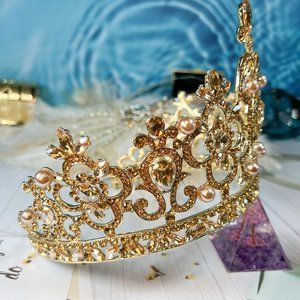 Handmade | Accessories | Xl Royal Queen Gold Crown Wedding Crystal ...